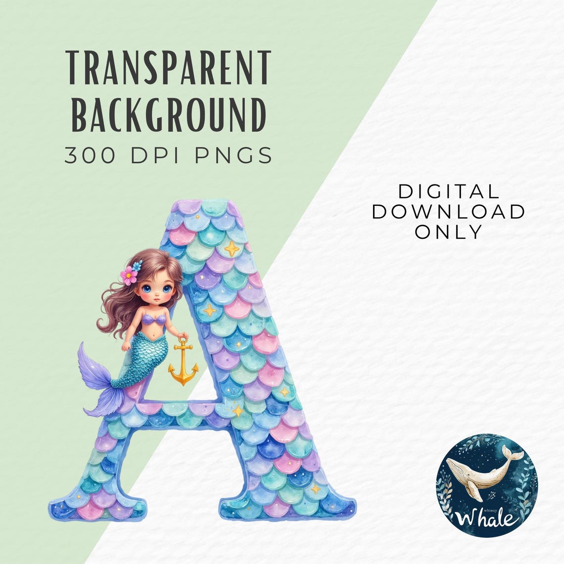 Watercolor Mermaid Alphabet Clipart: Under the Sea Letters & Numbers ...