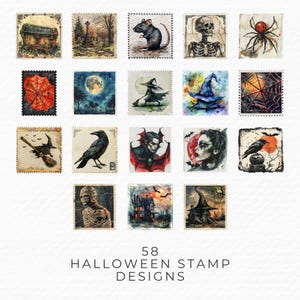 Halloween Postage Stamp Clipart Bundle, 58 Vintage Spooky Faux Postage ...