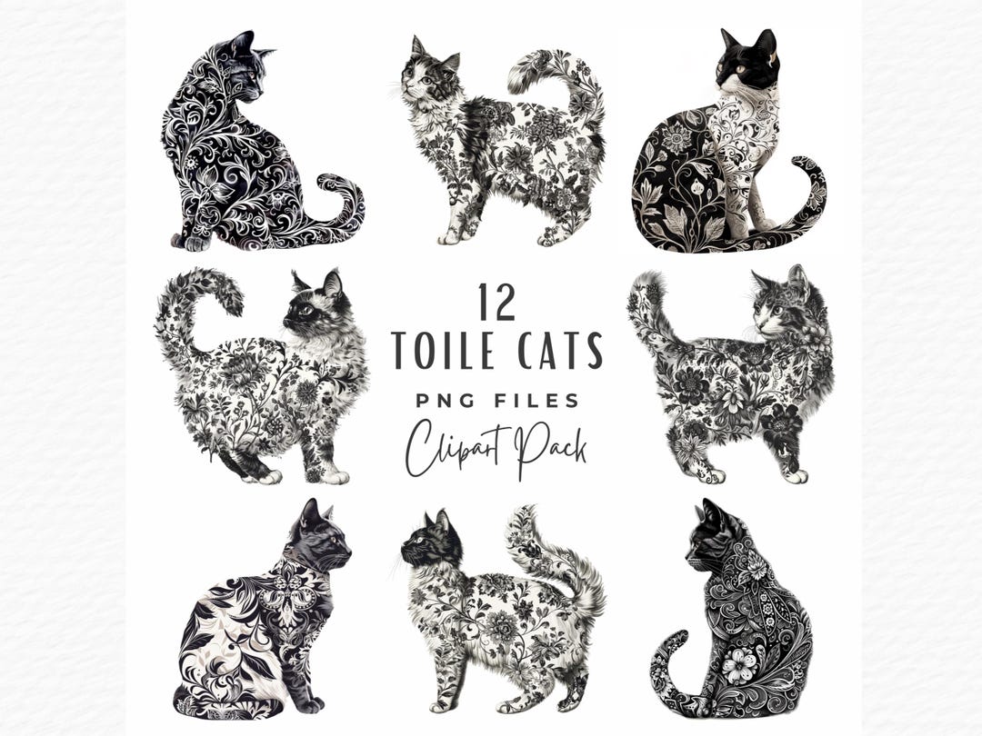 Toile Cat Clipart Bundle: French Country Chinoiserie (digital Download ...