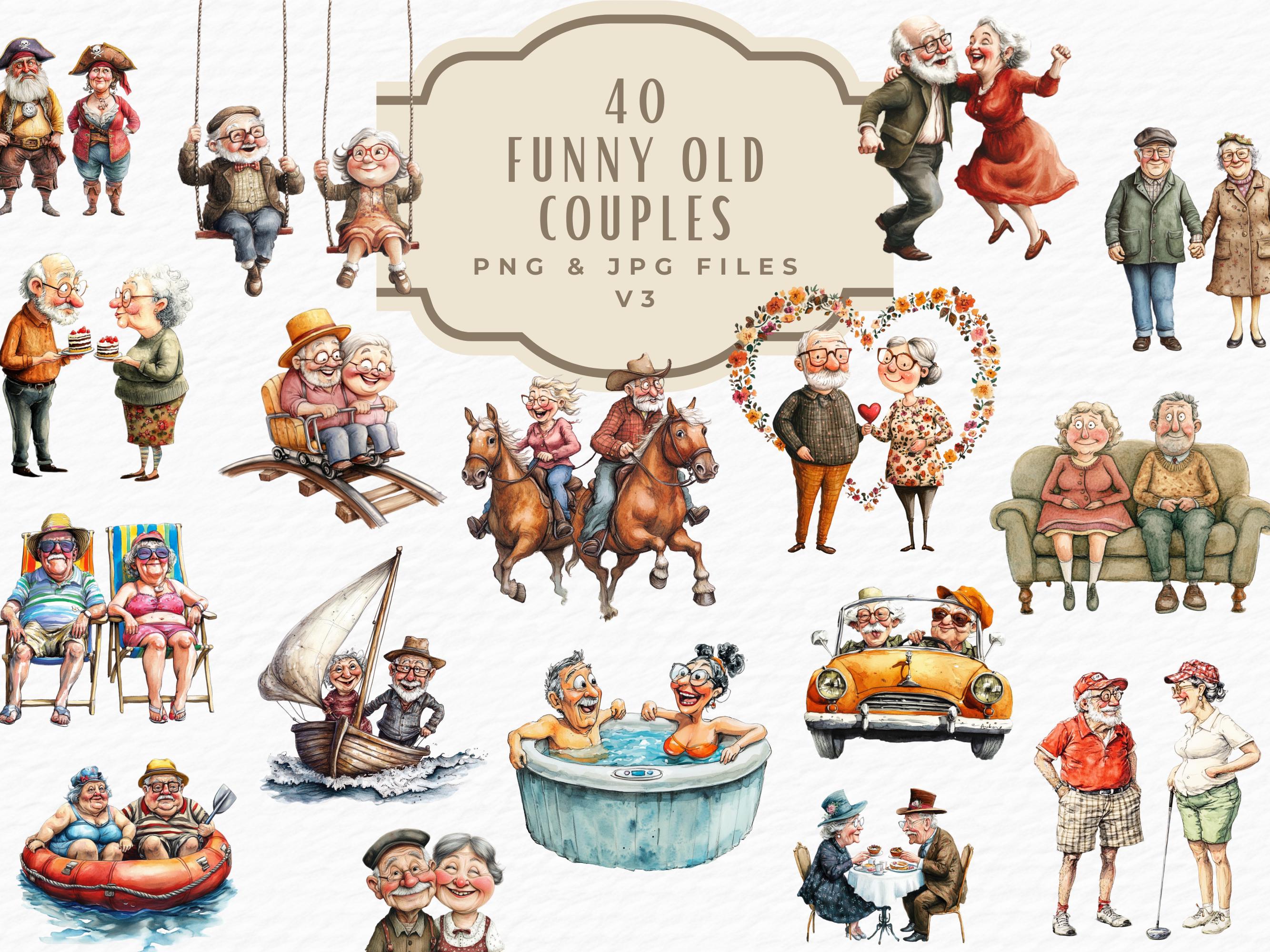 Funny Old Couple Clipart, Cute Family Watercolor Grandparents Grandma ...