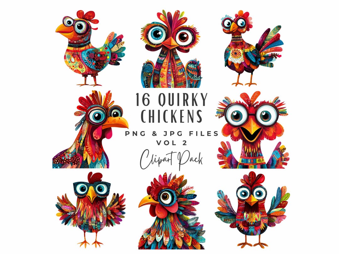 Quirky Chicken Clipart Bundle | Commercial Use | Cute Farm Animals ...