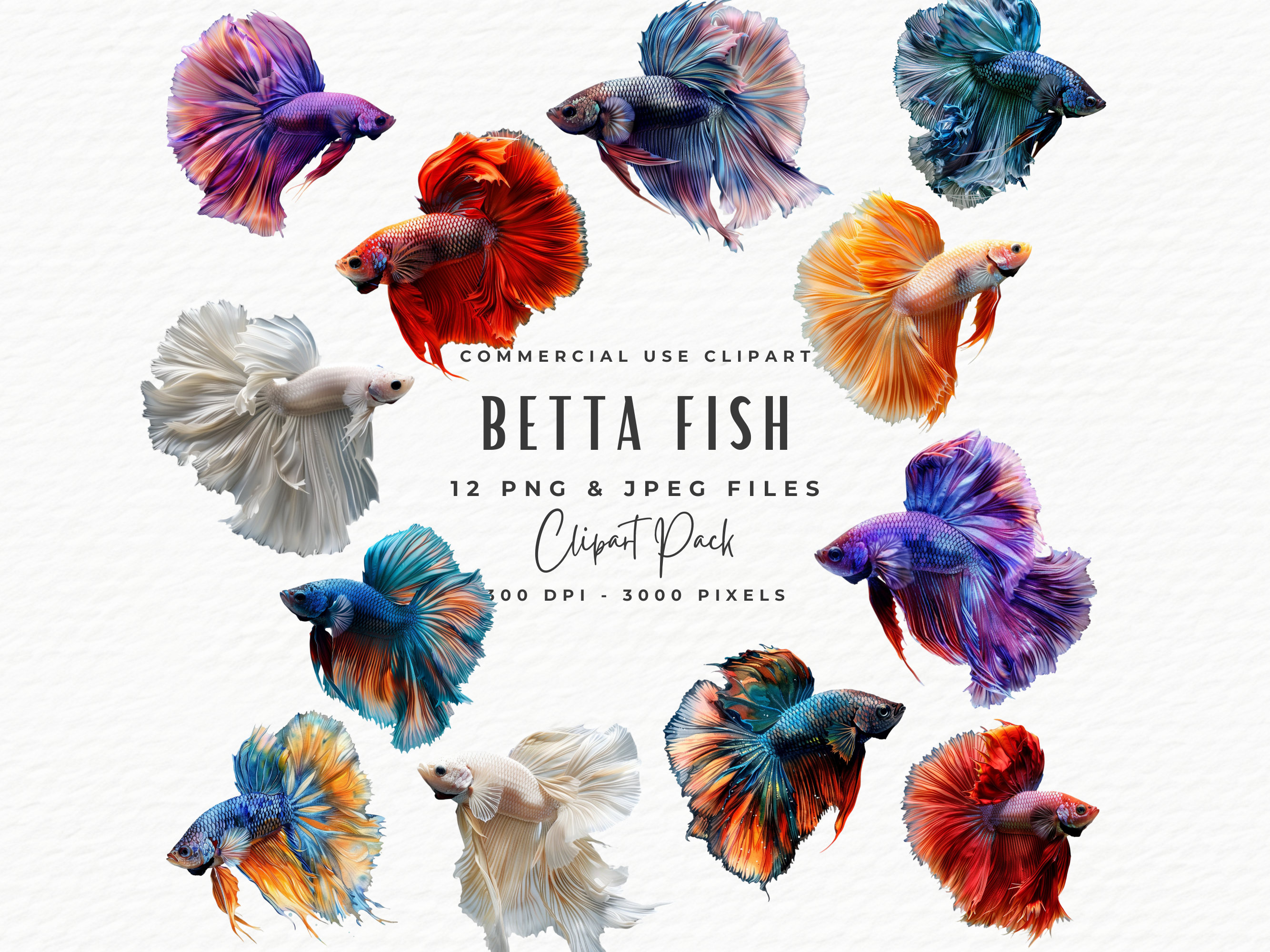 12 Betta Fish Clipart Bundle Bright Watercolor Aquarium Betta Fighting ...