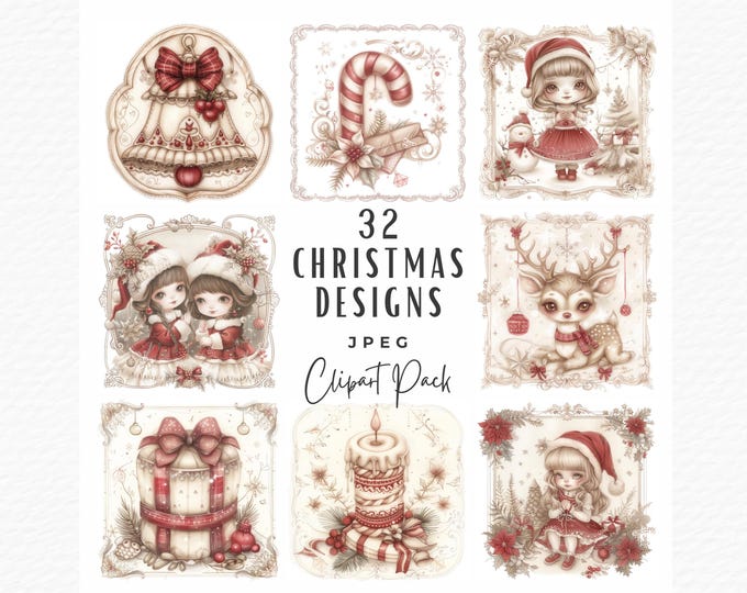 Vintage Christmas Clipart Pack Christmas Botanicals Christmas Greenery ...