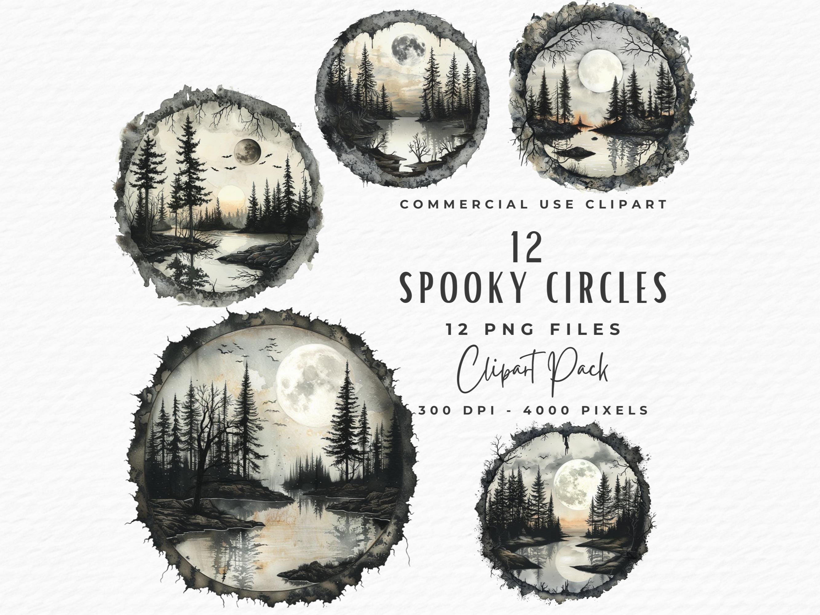 Spooky Full Moon Clipart Bundle | 12 Watercolor Halloween Invitation ...