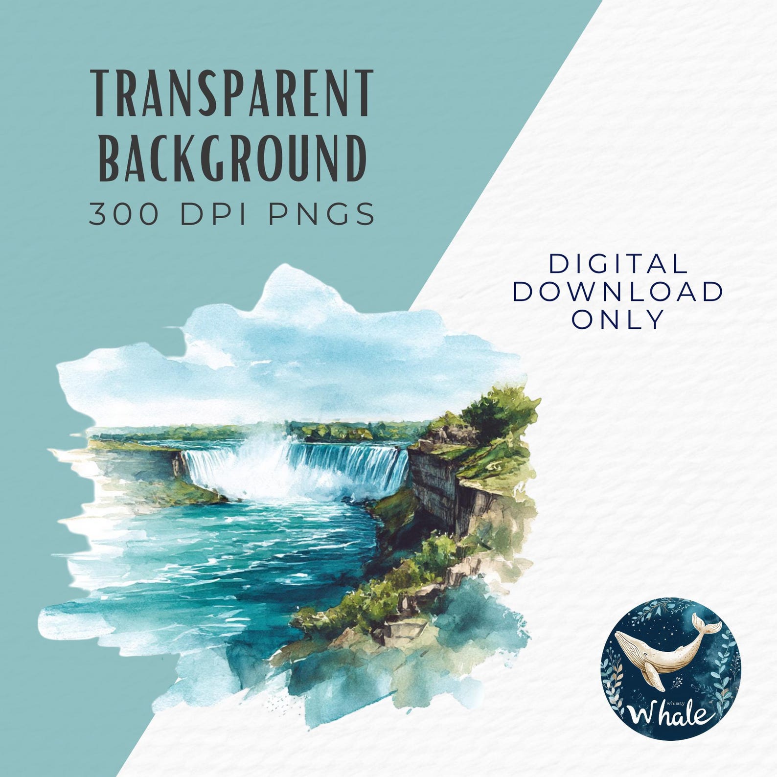 Watercolor Niagara Falls Clipart: Printable Nature Art (digital ...