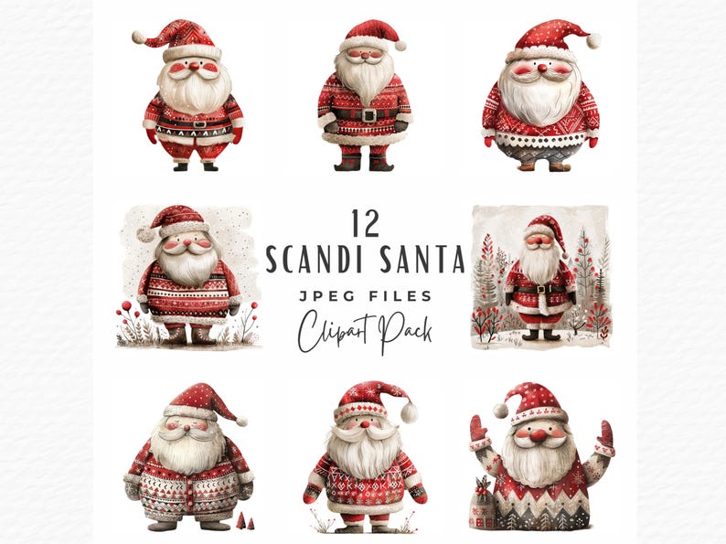 Scandi Santa Clipart Bundle Watercolor Scandinavian Gnome Christmas ...