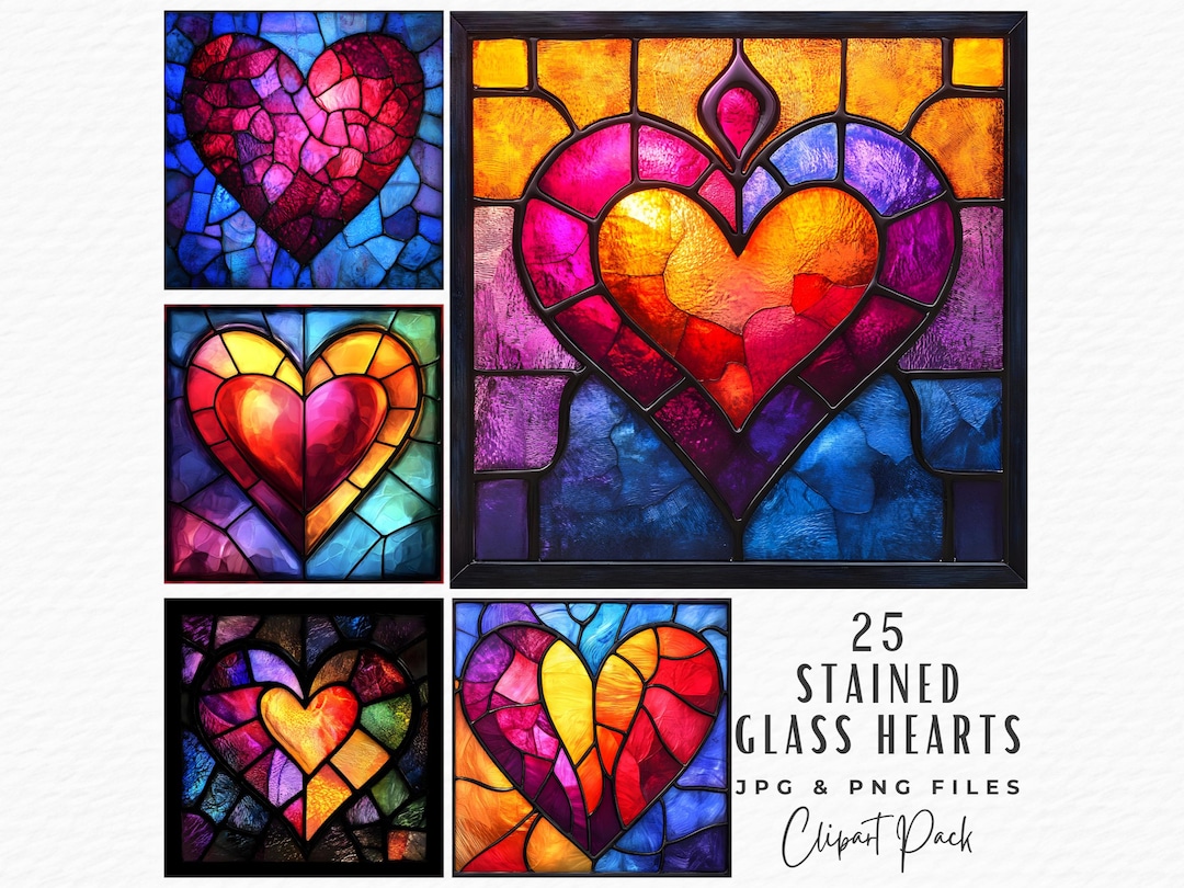 Stained Glass Heart Clipart: Valentine's Day Window Art (digital ...