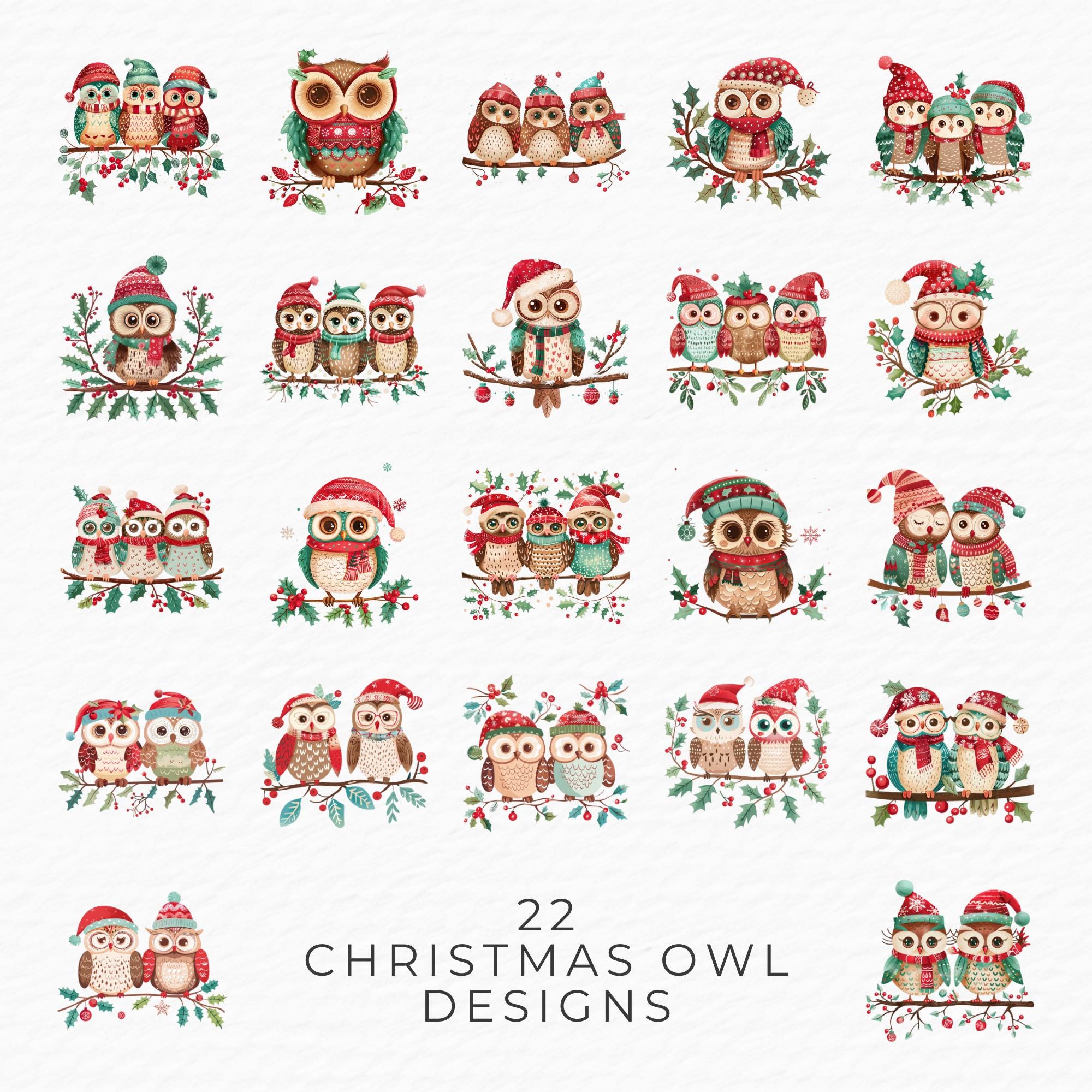 Christmas Owl Clipart Bundle Cute Holiday Owl Clipart Digital Download ...