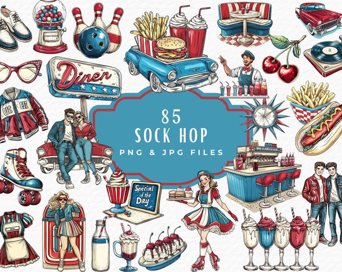 50s Clipart, 50s Retro Clipart Bundle, 1950s Clipart, Fifties Clipart ...