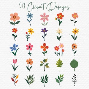 Boho Floral Clipart Bundle: Abstract Spring Flowers, Leaves (digital ...