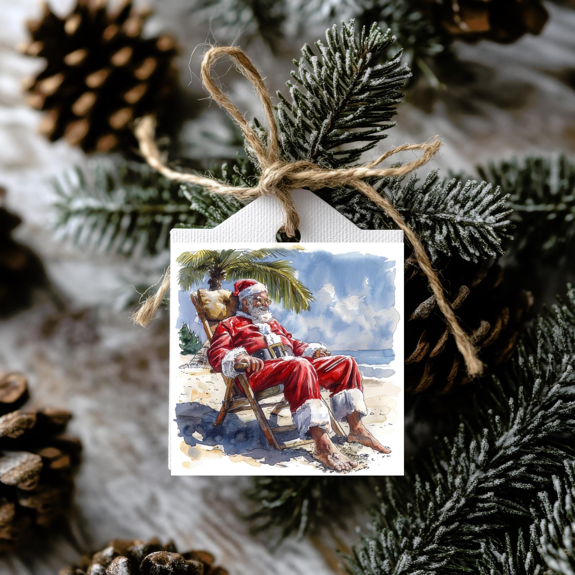 Beach Santa Clipart Bundle, Watercolor Tropical Summer Holiday ...