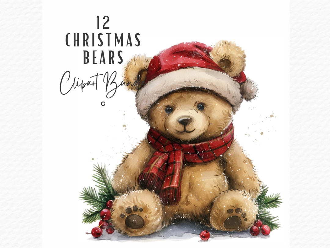 Christmas Bear Clipart Bundle | Watercolor Winter Holiday Cute Bears ...