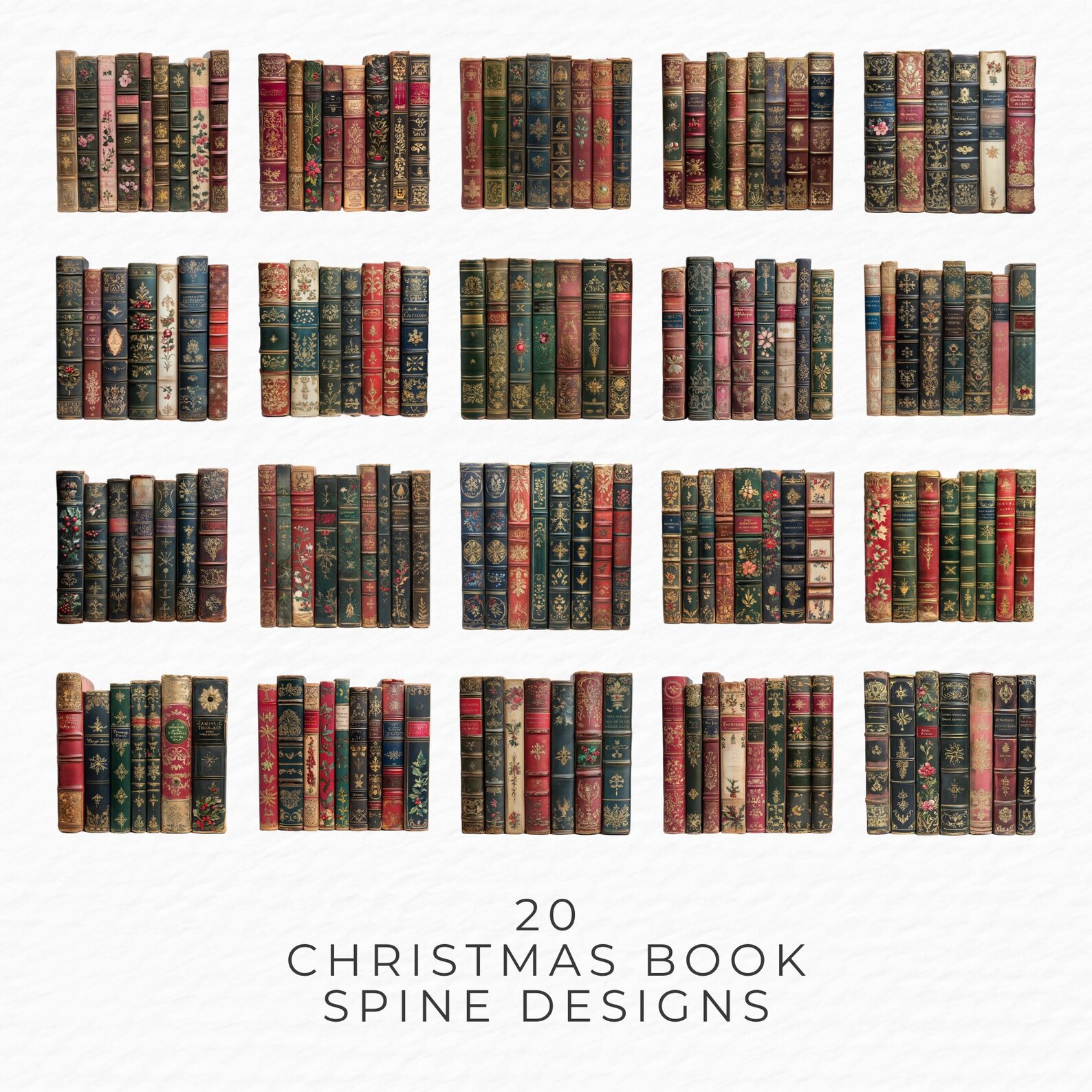 Christmas Book Spine Clipart Bundle, 20 Watercolor Ornate Vintage Gold ...