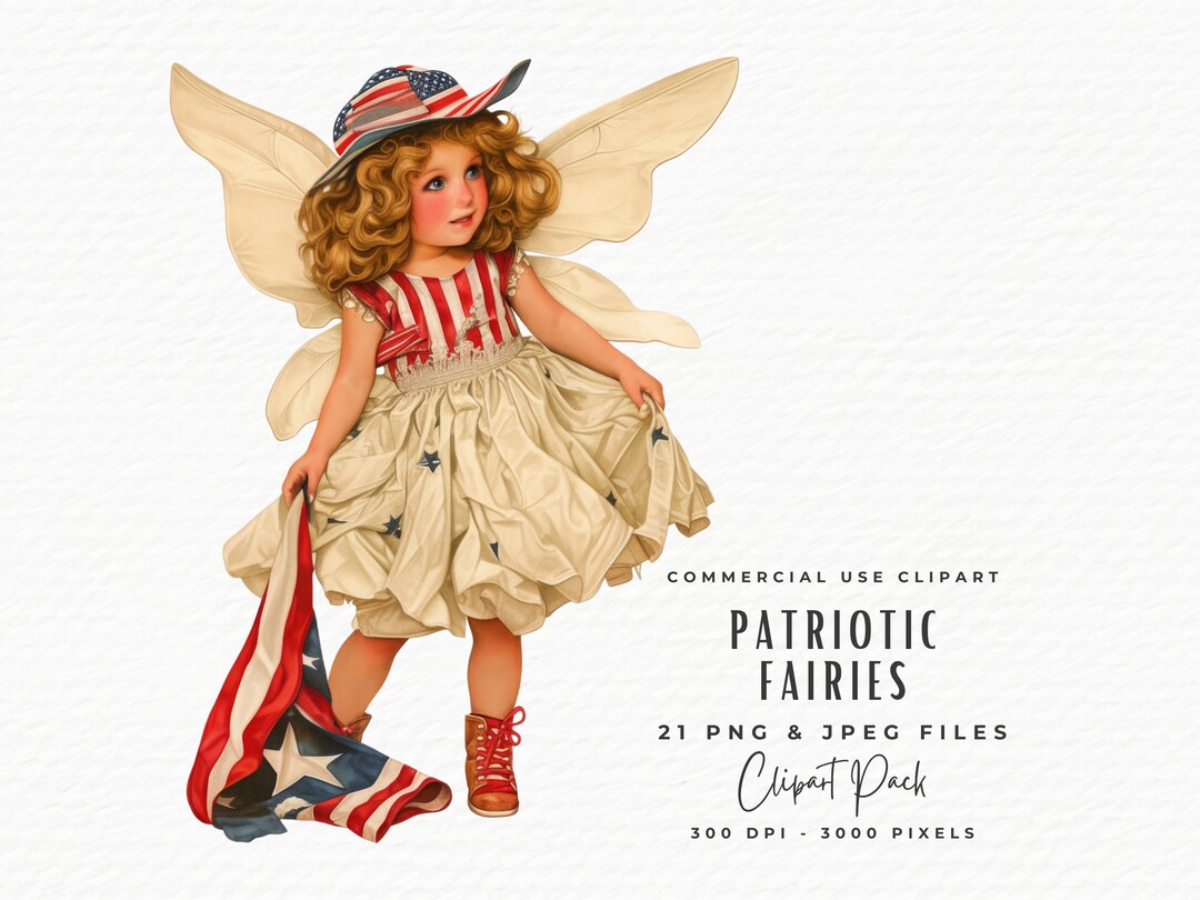 4th of July Fairy Clipart Bundle PNG JPEG, 21 Vintage Independence Day ...