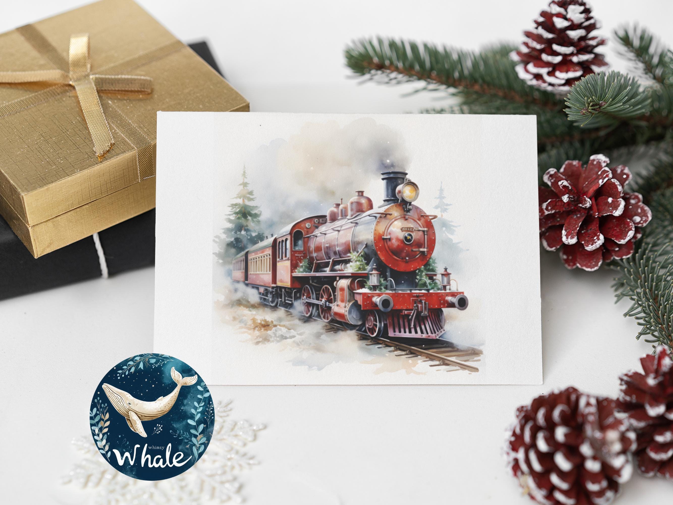 Christmas Steam Train Clipart Bundle, Watercolor Winter Xmas Holiday ...
