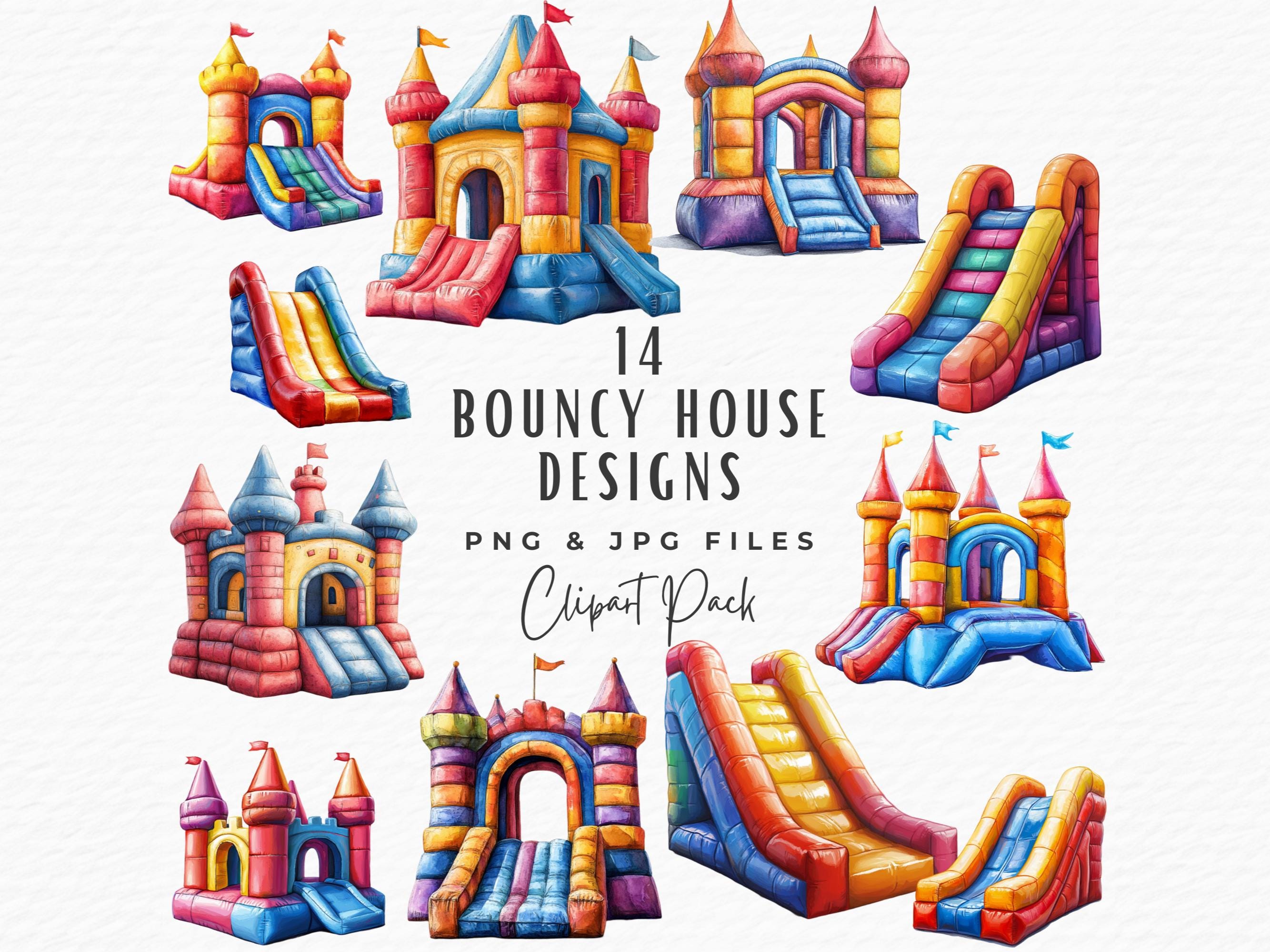 Bouncy House Clipart Bundle, 14 Bouncy Castle Birthday Party Invitation ...