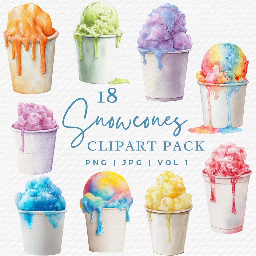 Shaved Ice Clipart: Snow Cone PNG, Summer Treats (digital Download ...