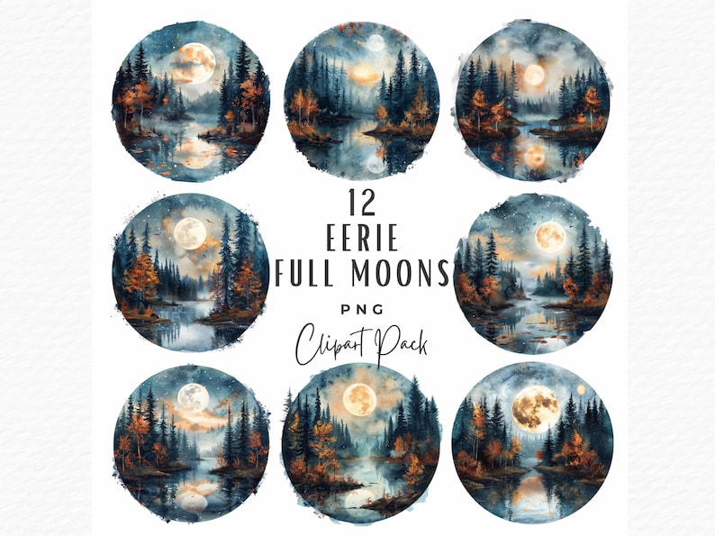 Watercolor Full Moon Clipart | Halloween PNG Images (digital Download ...