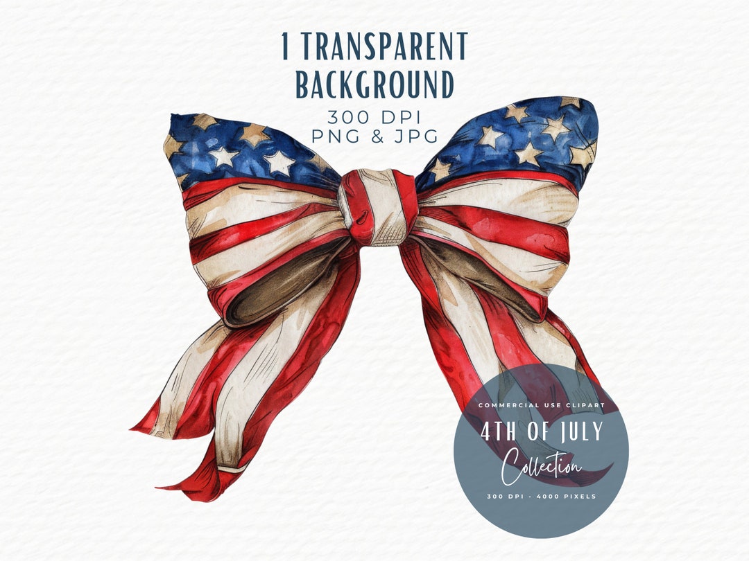 Patriotic Clipart Coquette Bow PNG JPG, Independence Day Vintage 4th of ...