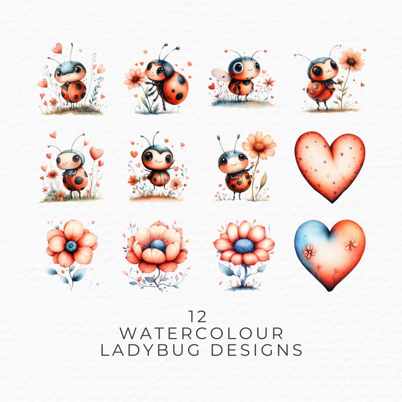 Watercolor Clipart Ladybugs and Hearts PNG | Love Bug With Hearts ...