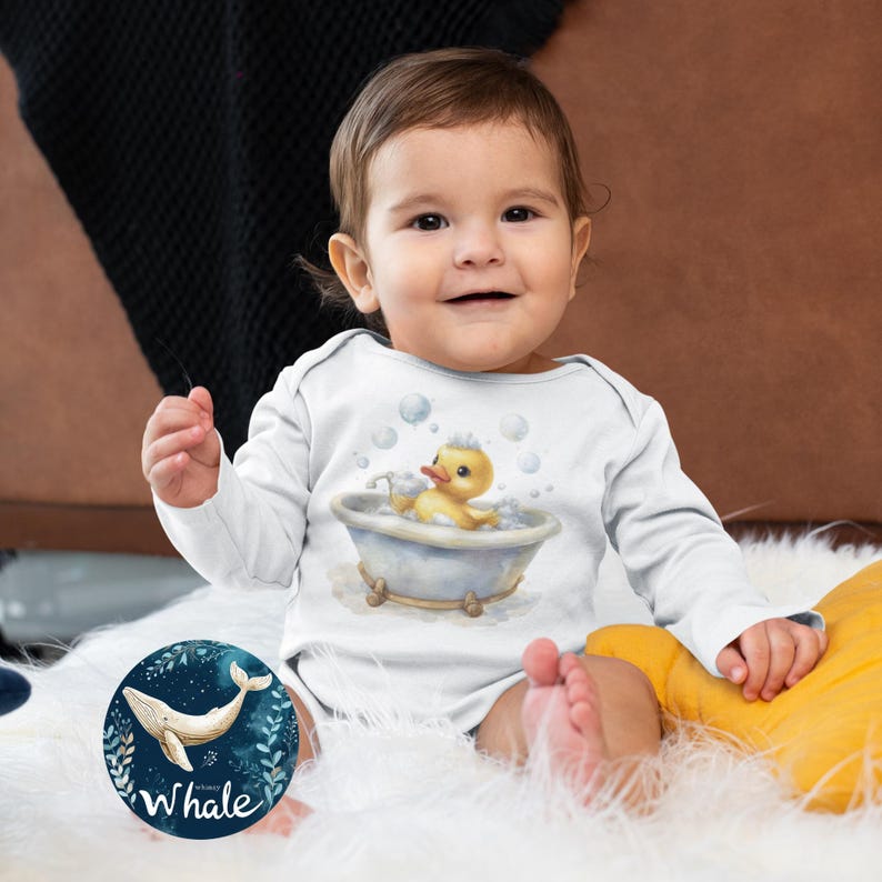 Rubber Duck in Tub Clipart Bundle | Watercolor Baby Rubber Duck Bubble ...