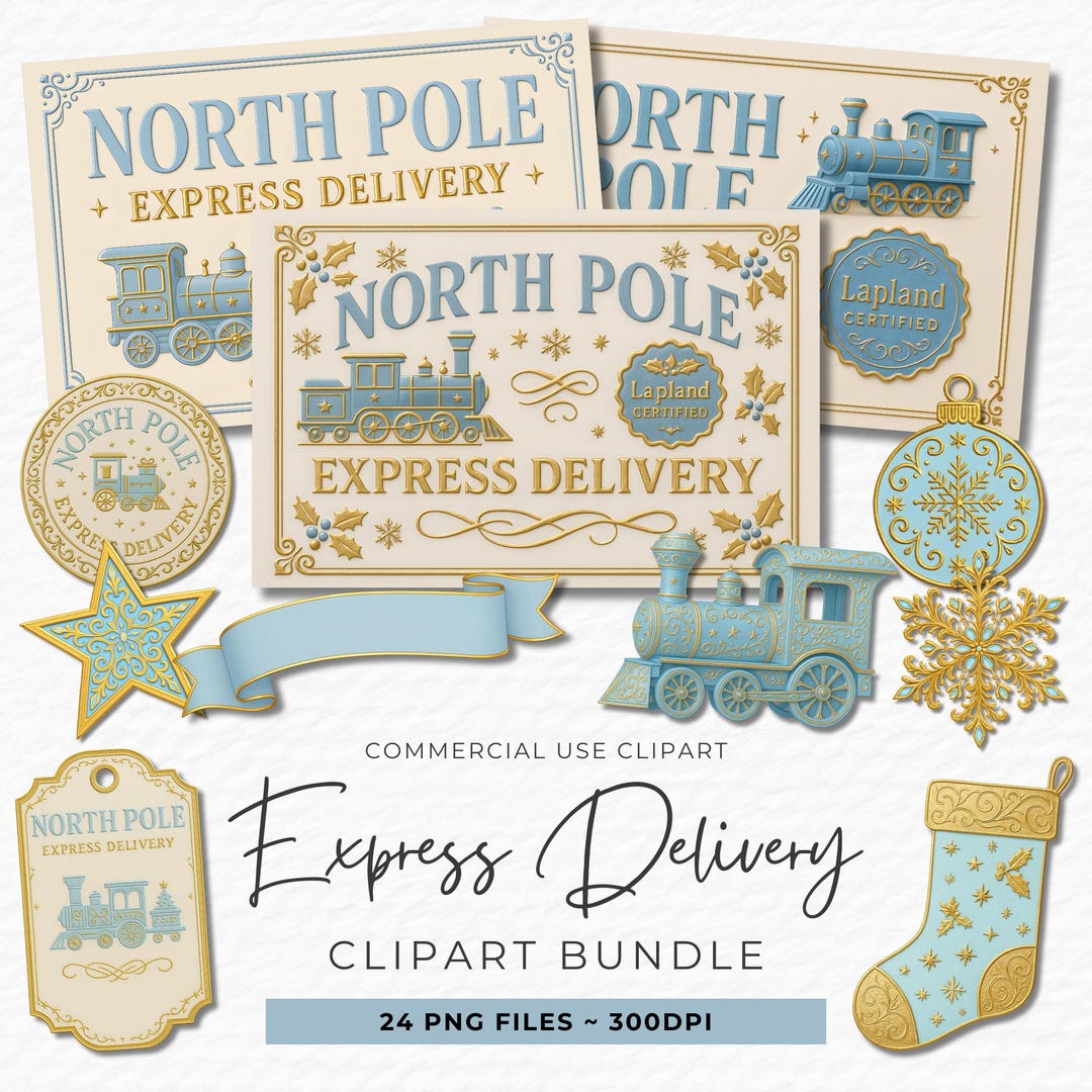 Blue & Gold Christmas Clipart: North Pole Express (digital Download) - Etsy