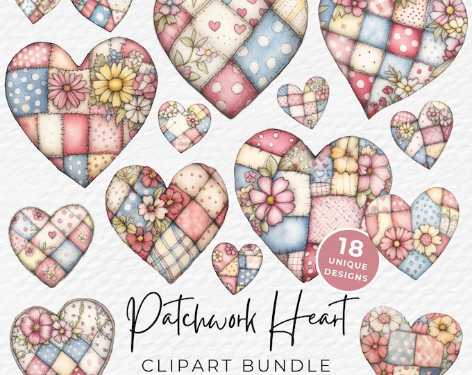 10 Hearts Clipart Bundle, PNG & JPG, Printable Patchwork Heart ...