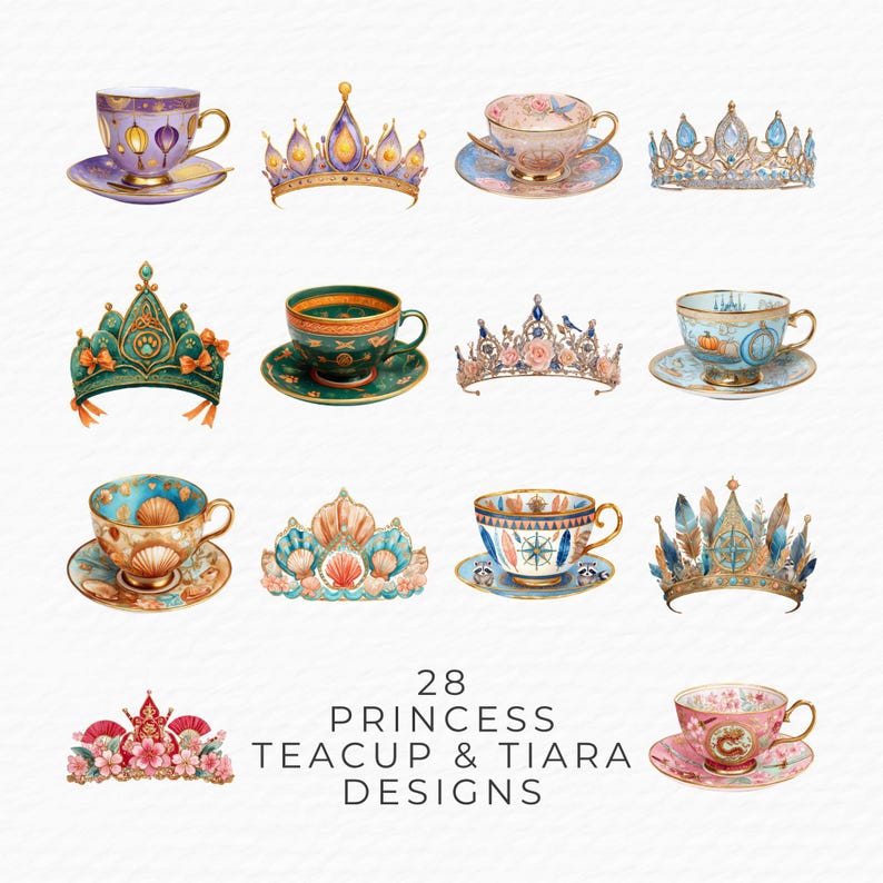 Princess Teacups Clipart: Watercolor Tea Party Art (digital Download ...
