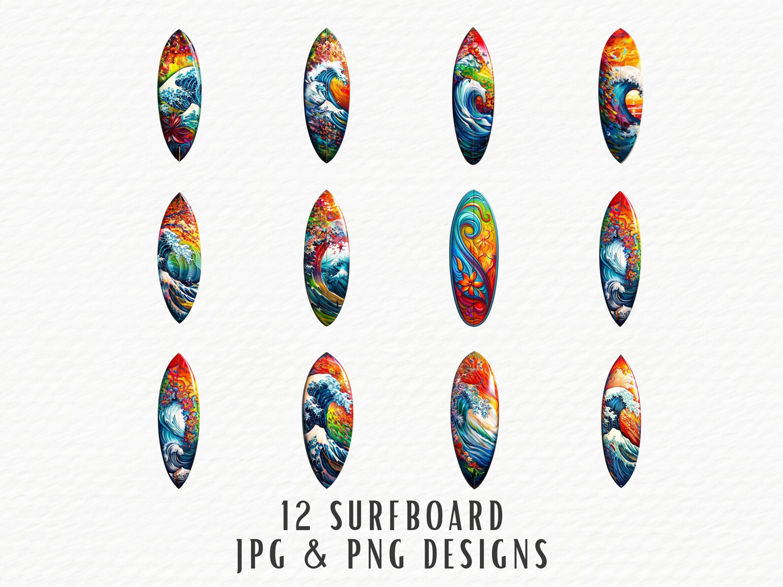 Surf Board Clipart Watercolor Digital Download | 12 Surfer Surfing Wave ...