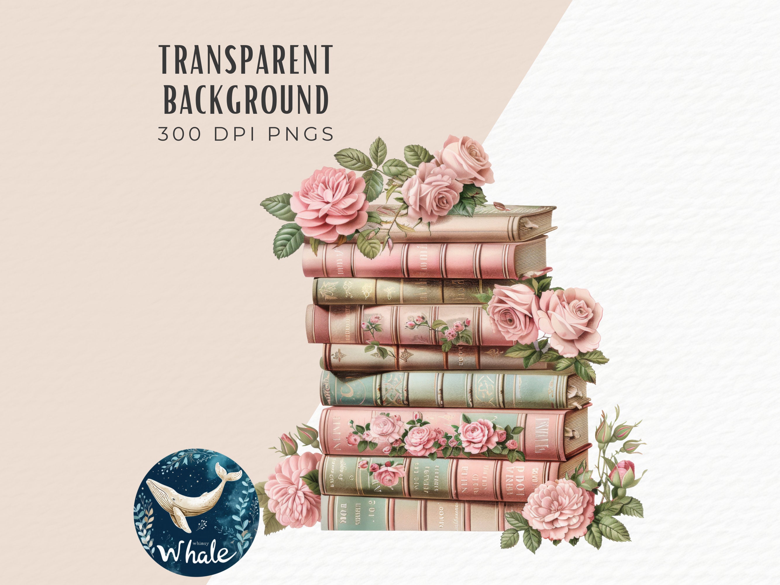 Watercolor Book Clipart Bundle, 32 Pink Rose Book Border PNG, School ...