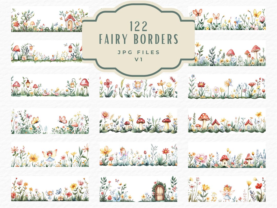 Watercolor Fairy Garden Clipart Borders, Fairytale Flower Borders ...