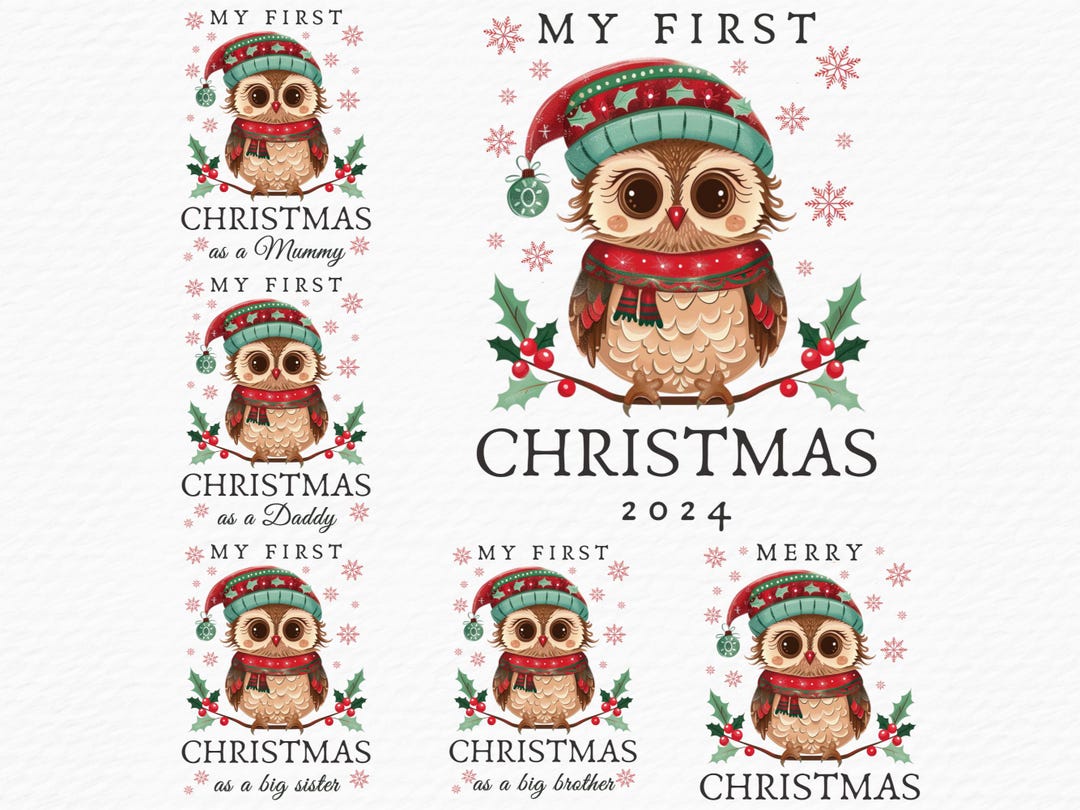 1st Christmas Clipart Bundle, Watercolor Owl Baby Mommy Daddy Brother ...