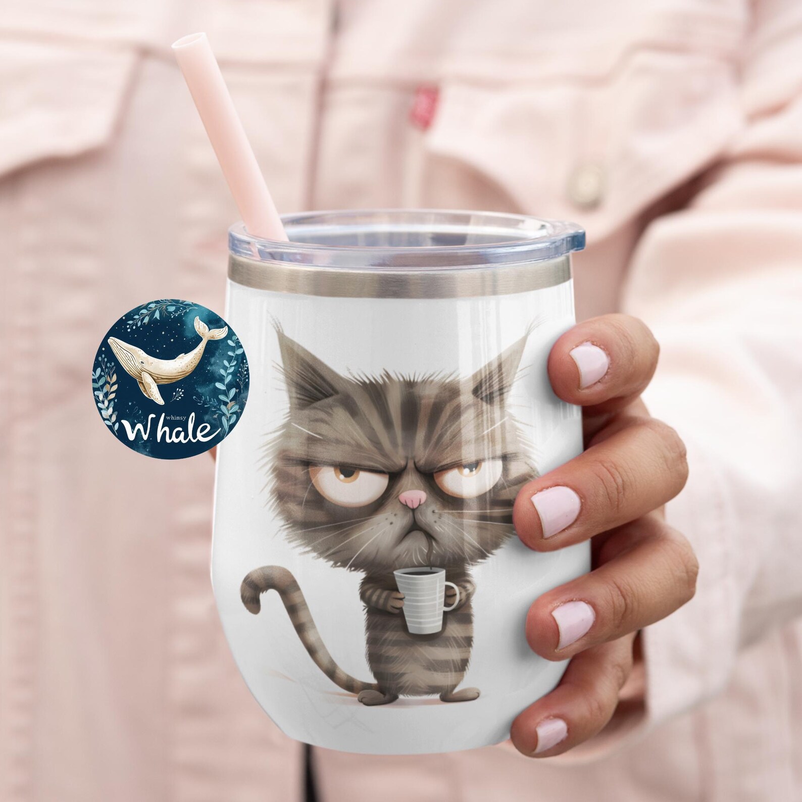Watercolor Frazzled Coffee Cat Clipart: Funny Cartoon Tabby (digital ...