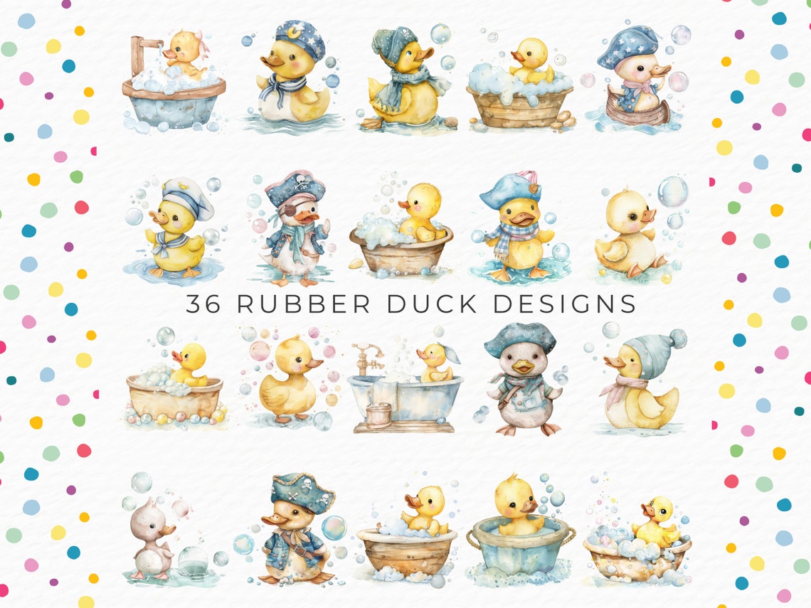36 Rubber Duck in Bubbles Clipart Bundle Watercolor Bubbly Bath Time ...