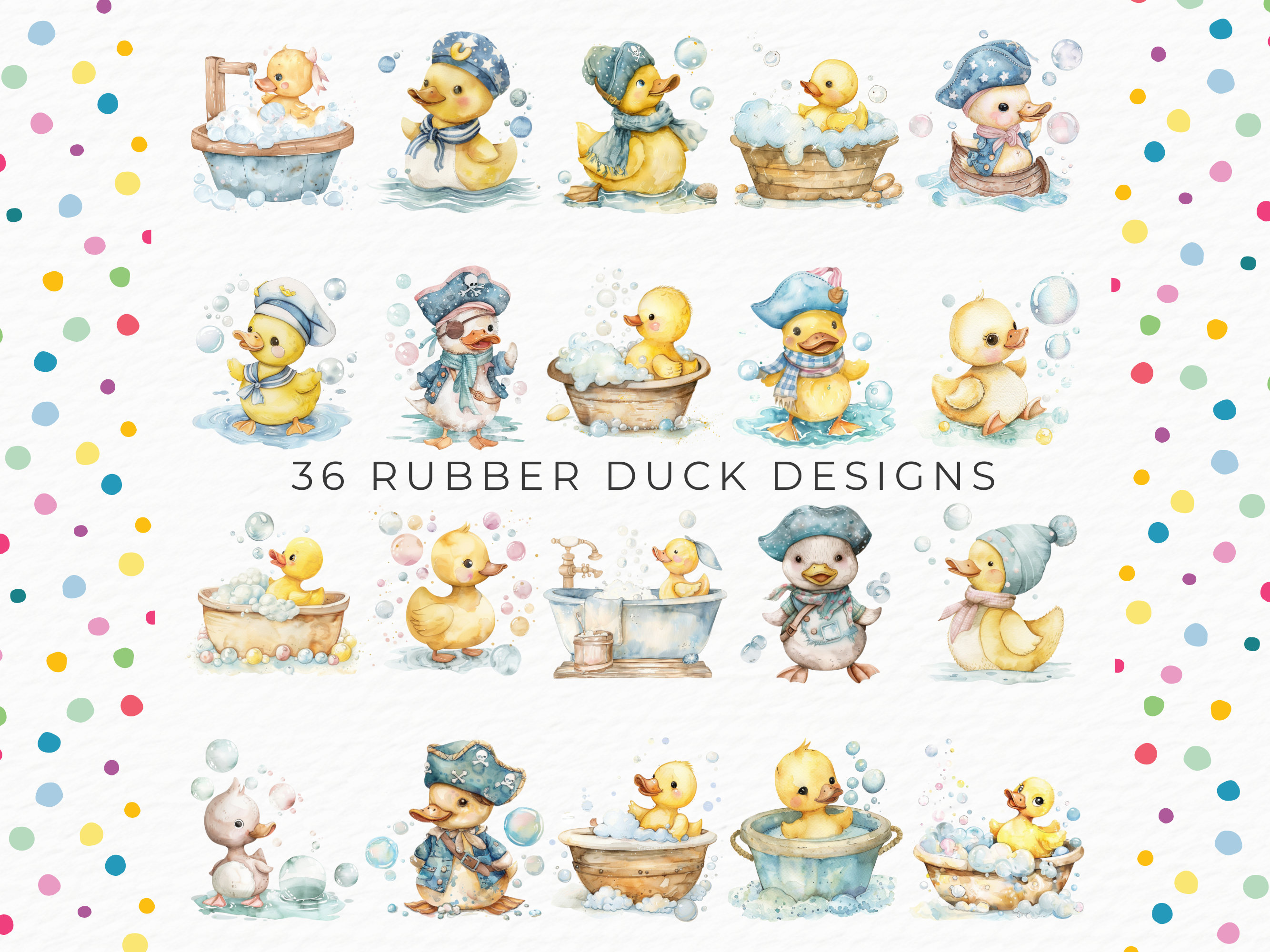 36 Rubber Duck in Bubbles Clipart Bundle Watercolor Bubbly Bath Time ...