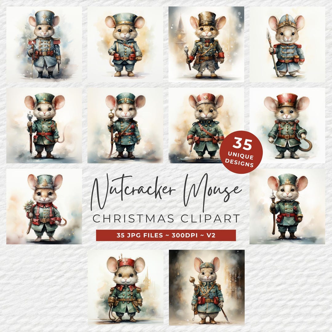 Nutcracker Mouse Clipart Bundle, Watercolor Christmas Mice (digital ...