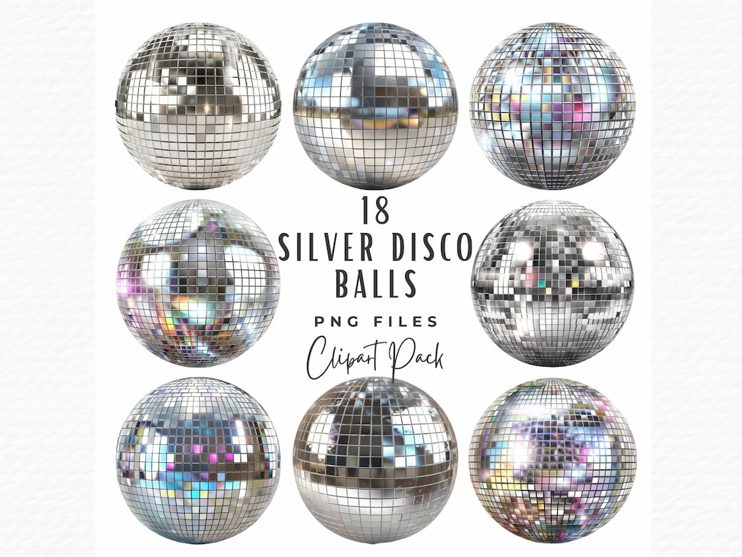 Silver Disco Ball Clipart Bundle | 18 Retro Mirror Ball PNG (digital ...