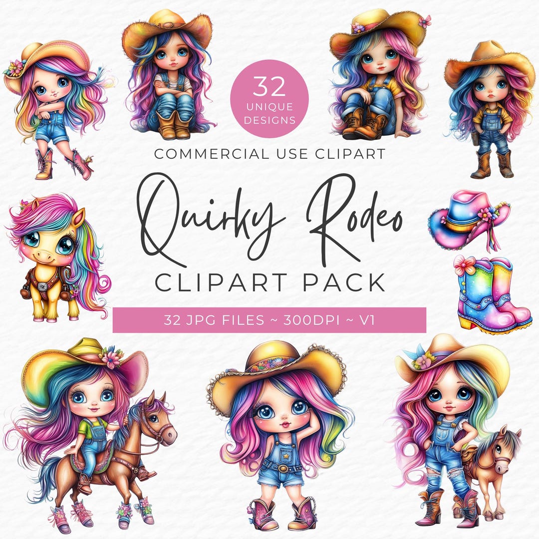 Cowgirl Clipart Bundle: 32 Western Fashion Girls (JPG Digital Download ...