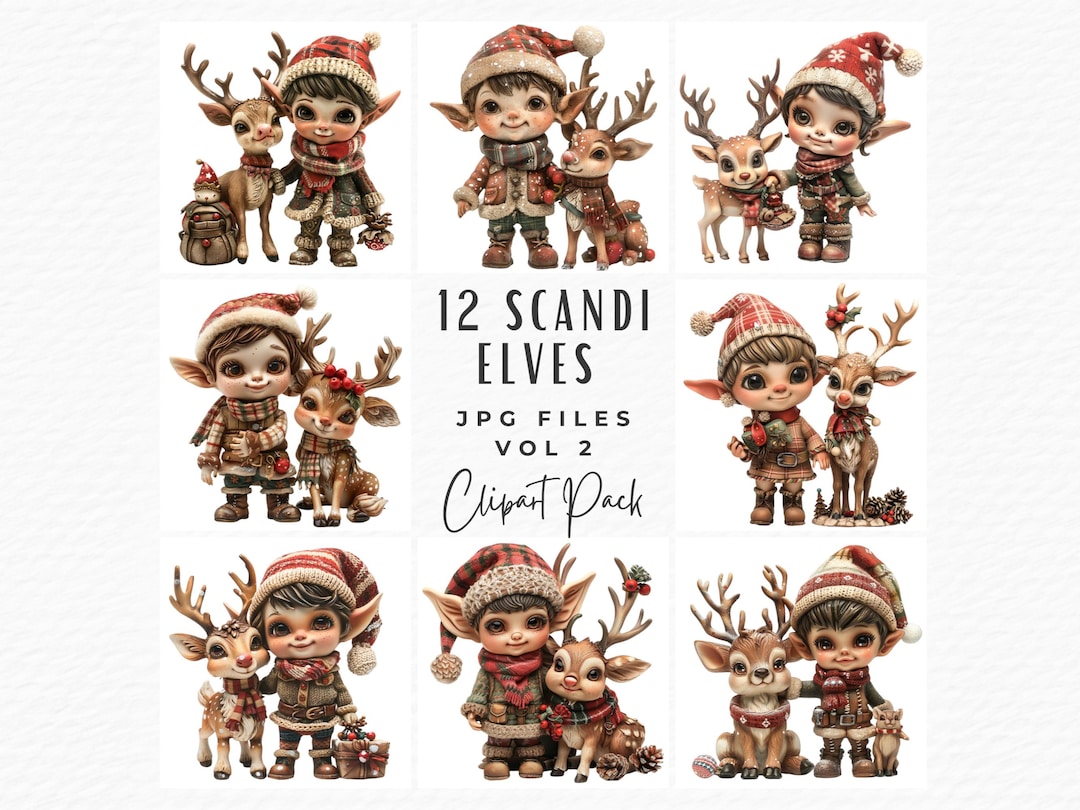 Scandinavian Christmas Elf & Reindeer Clipart Bundle, Watercolor Santa ...