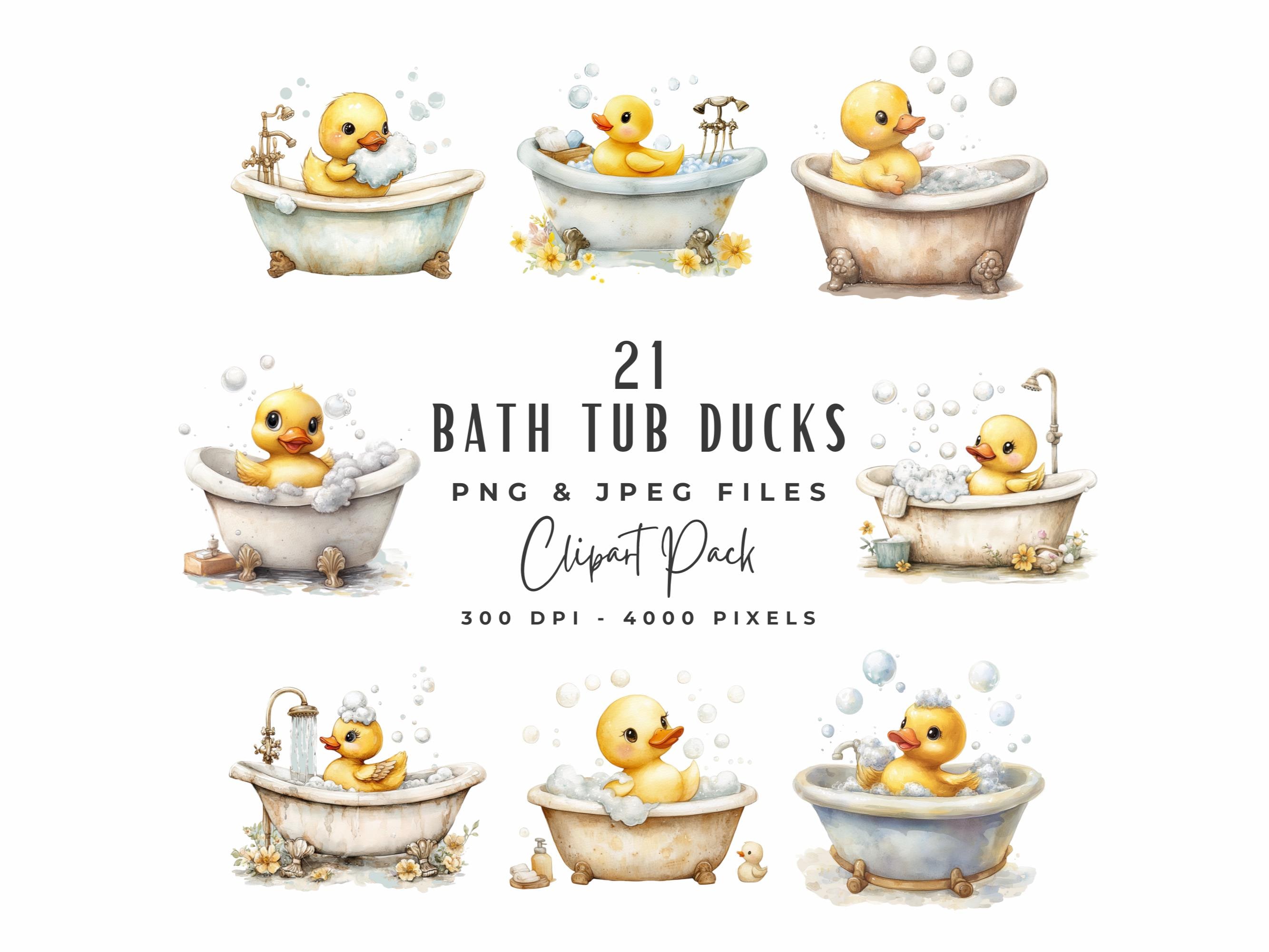 Rubber Duck in Tub Clipart Bundle | Watercolor Baby Rubber Duck Bubble ...