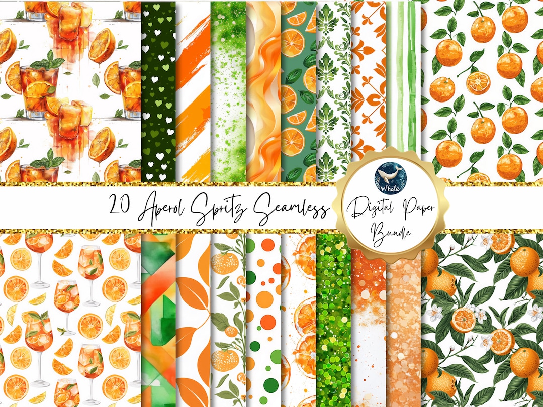 Watercolor Aperol Spritz Seamless Pattern Digital Paper Pack | Digital ...