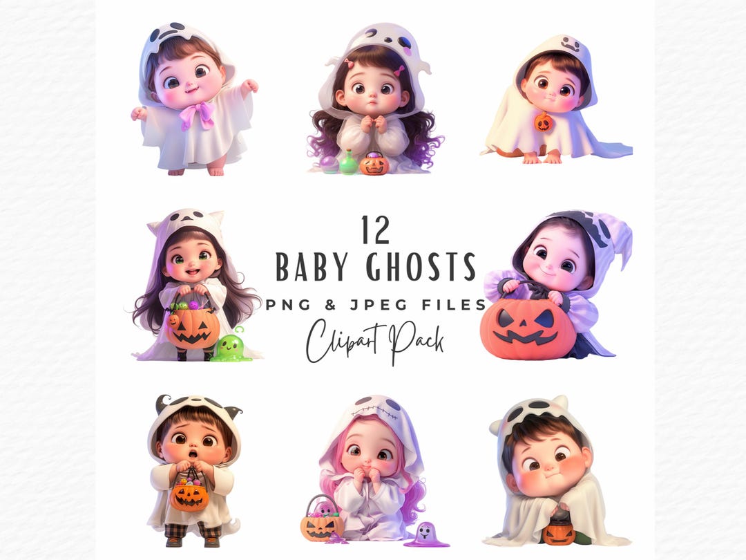 Quirky Halloween Ghost Clipart Bundle, 12 Halloween Ghost Baby Clip Art ...