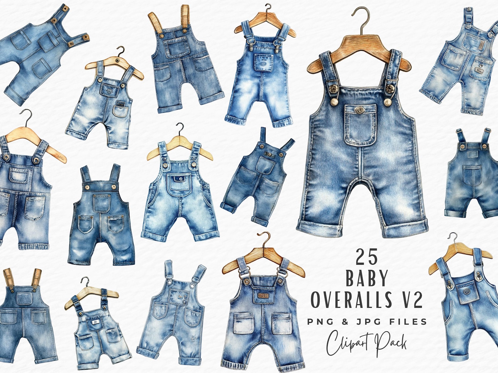 Watercolor Baby Overalls Clipart: Baby Shower Invitation Dungarees ...