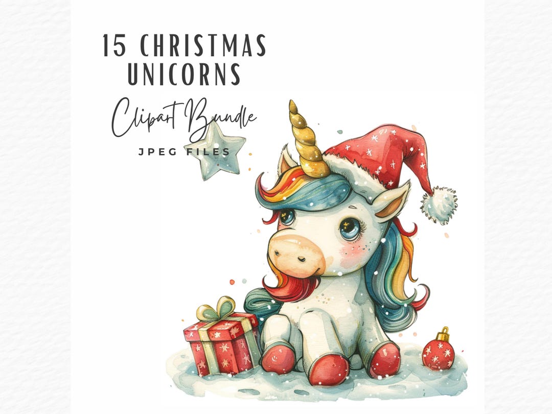Watercolor Christmas Unicorn Clipart Bundle | Holiday Illustration ...