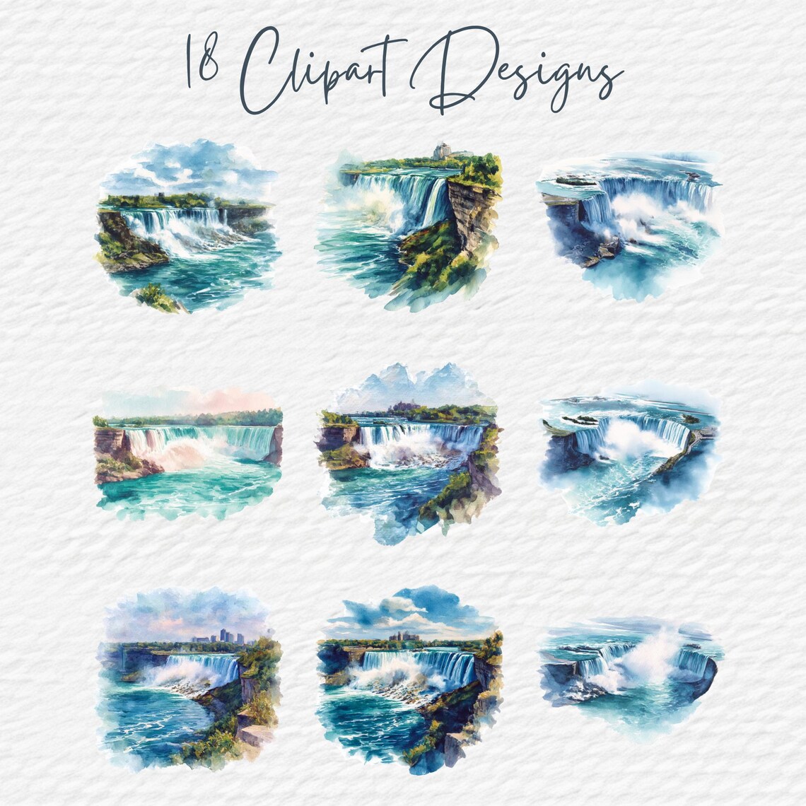 Watercolor Niagara Falls Clipart: Printable Nature Art (digital ...