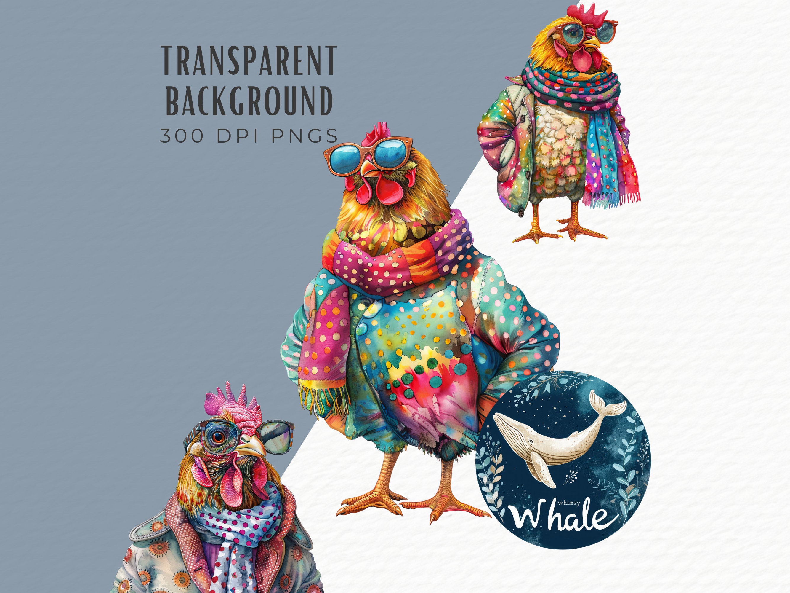 Watercolor Chicken Clipart Bundle | 19 Funny Farm Animal Pngs (digital ...