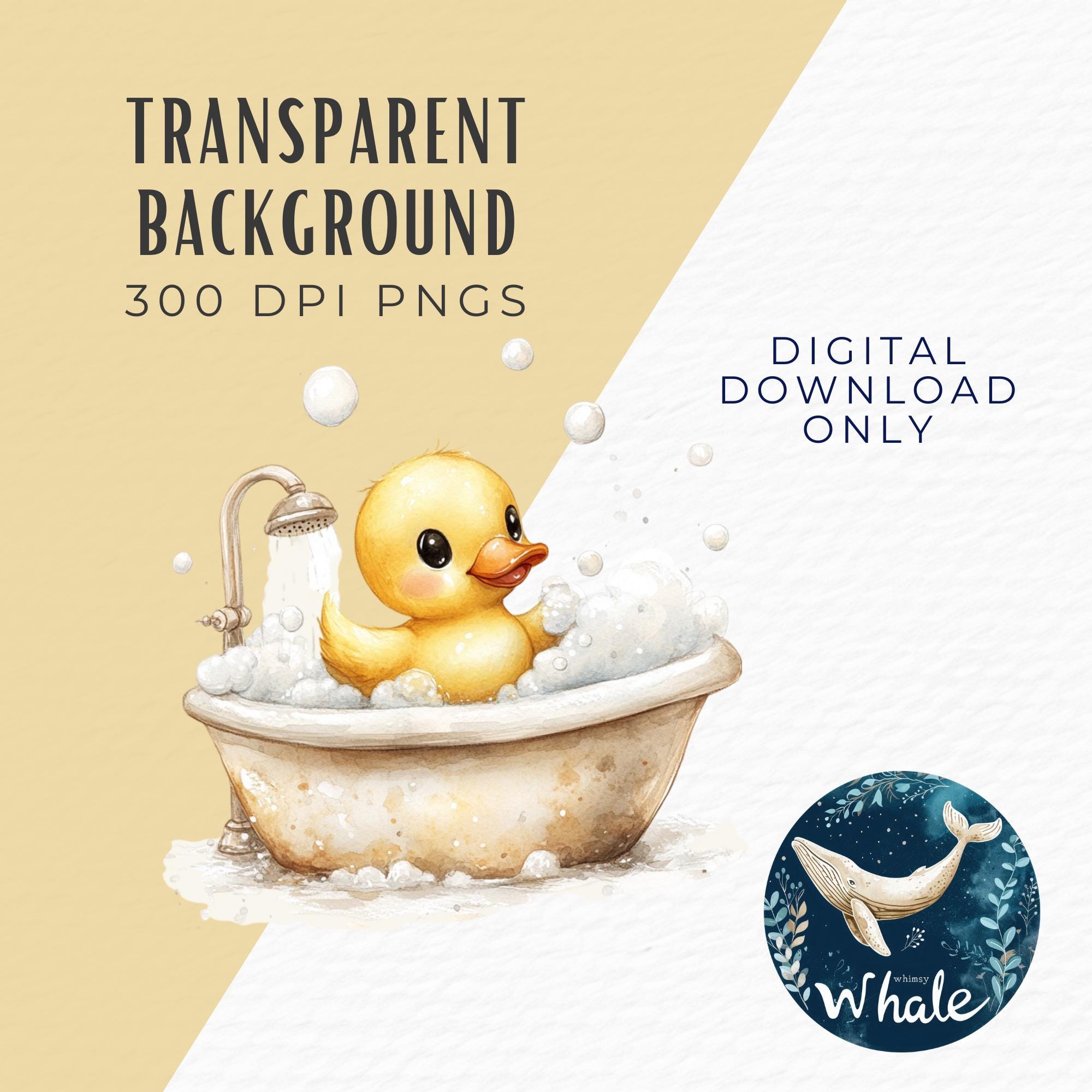 Rubber Duck in Tub Clipart Bundle | Watercolor Baby Rubber Duck Bubble ...