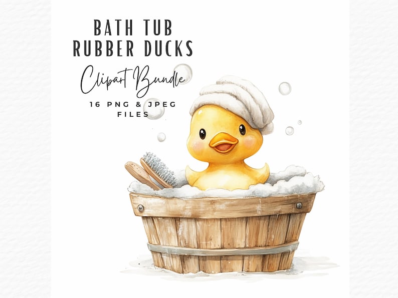 Rubber Duck in Tub Clipart Bundle | Watercolor Baby Rubber Duck Bubble ...