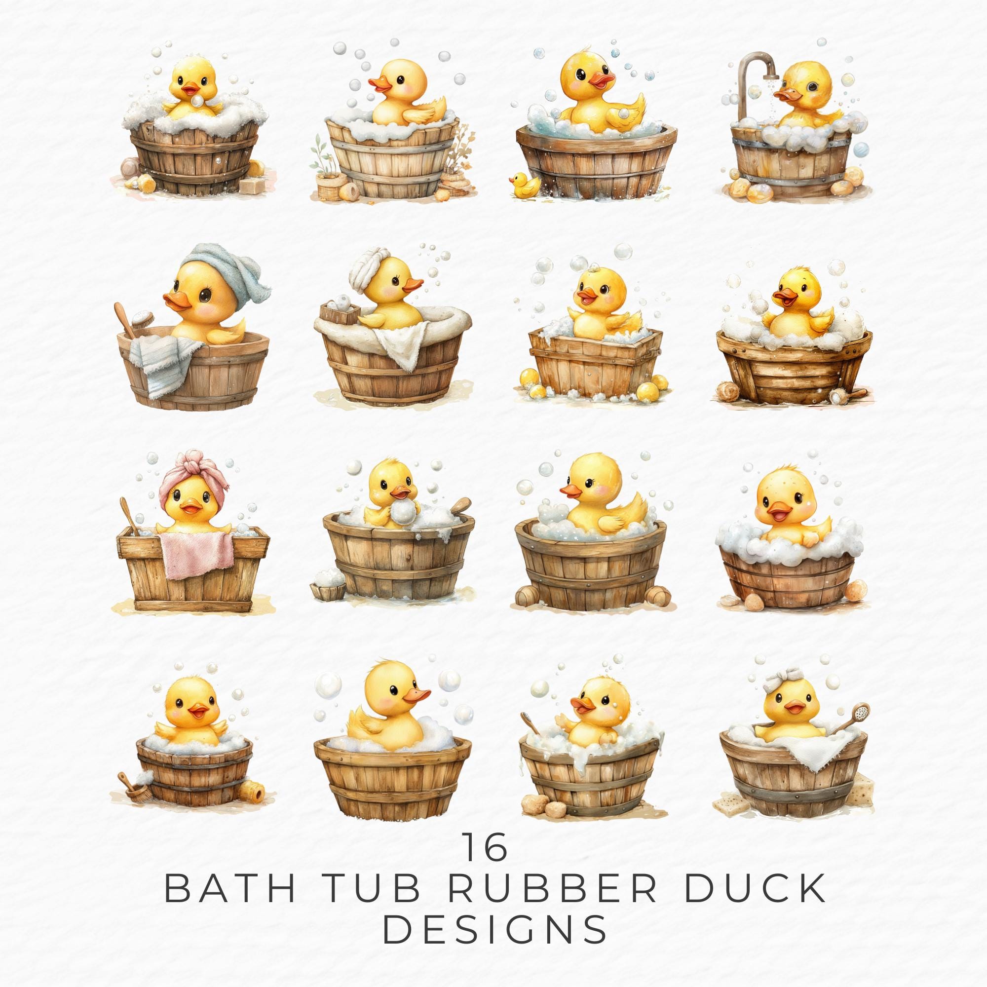 Rubber Duck in Tub Clipart Bundle | Watercolor Baby Rubber Duck Bubble ...