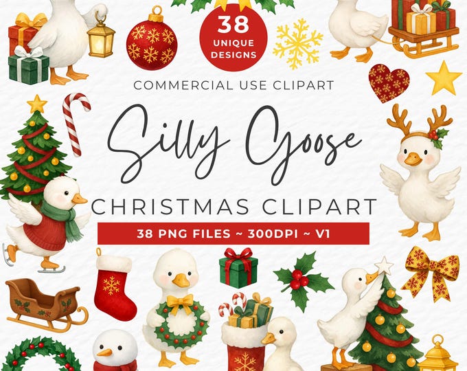 Christmas Silly Goose 20 Clipart Bundle | Funny Holiday Goose PNG Set ...